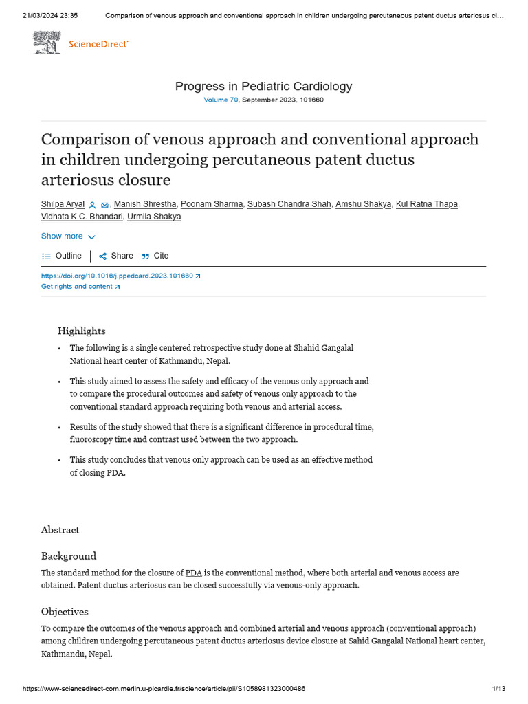 Venous vs Conventional PDA Closure in Kids | PDF | Aorta | Echocardiography