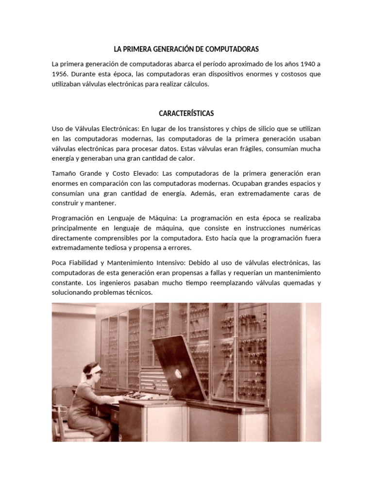 Primera Generación de Computadoras (1940-1956) | PDF | Arquitectura de ...