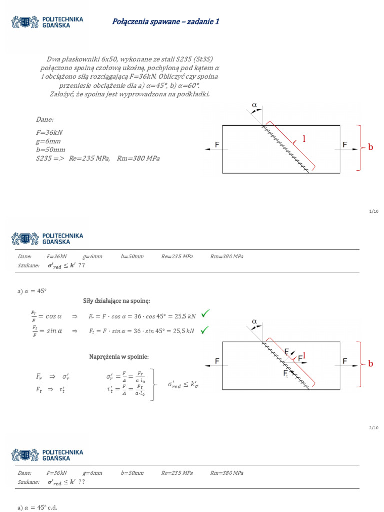 PoÅ Ä Czenia Spawane - Zadanie 1 | PDF