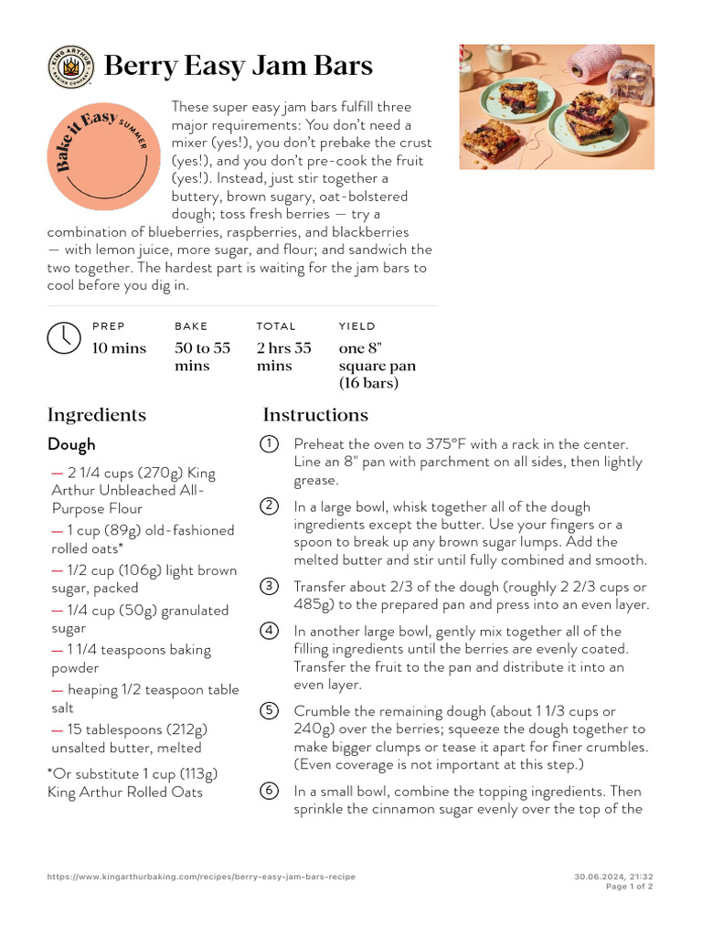 Easy Berry Jam Bars Recipe | PDF | Teaspoon | Berry