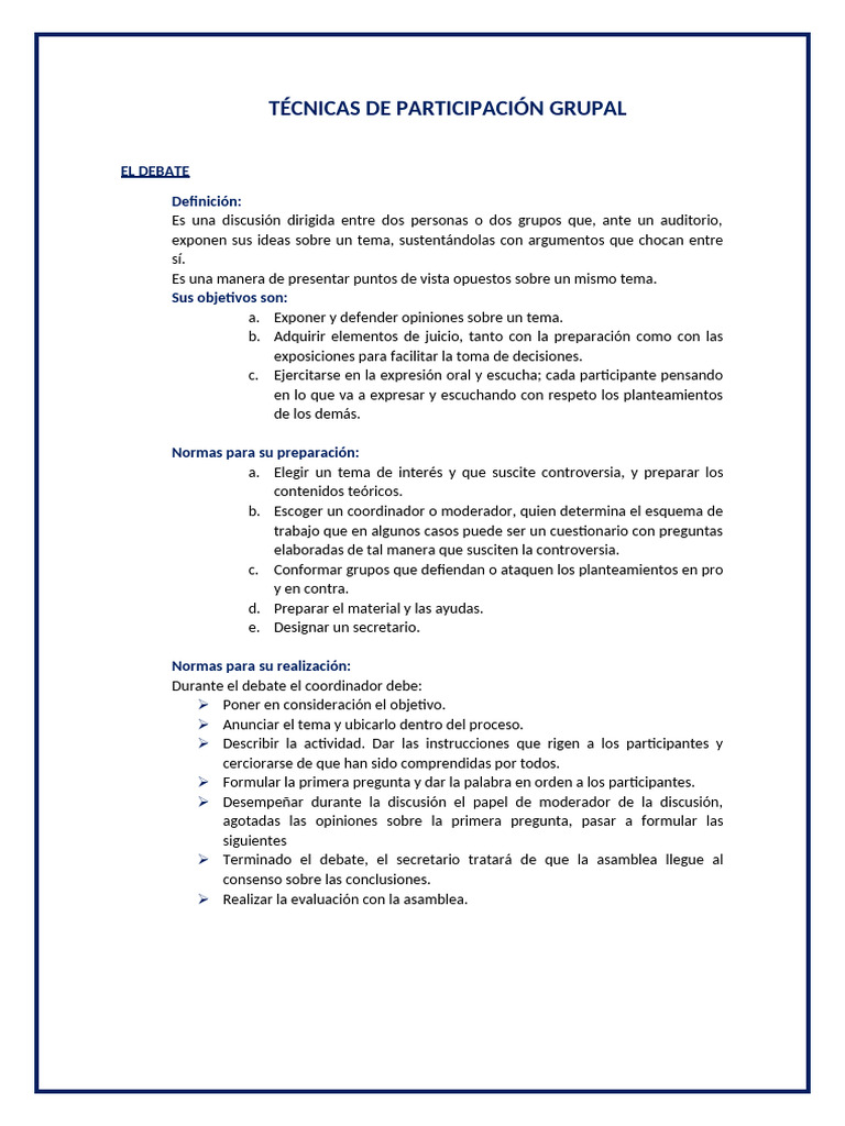 Técnicas de Participación Grupal | PDF