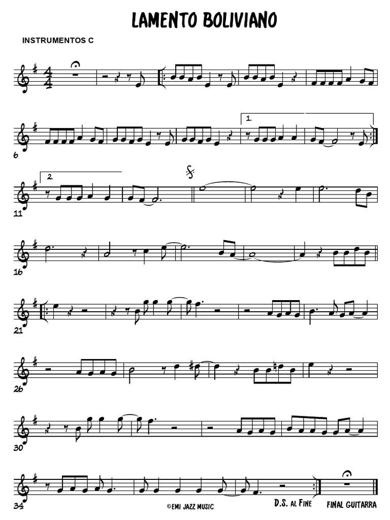 Partitura Lamento Boliviano Clave de Sol | PDF