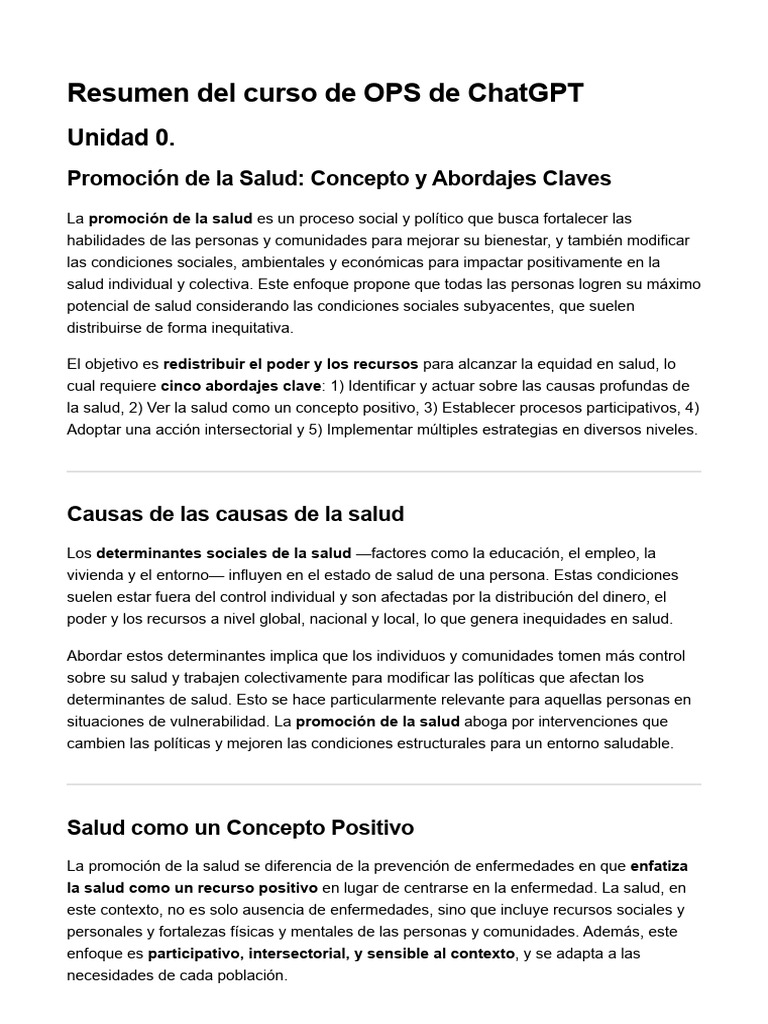 Resumen Del Curso de OPS de ChatGPT | PDF | Promoción de la salud | Discriminación y relaciones ...