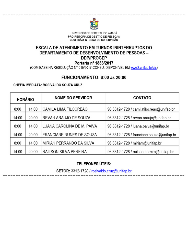 Escalas Atendimento Ininterrupto DDP | PDF | Brasil
