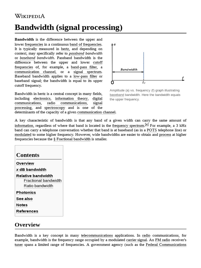 Understanding Bandwidth in Signal Processing | PDF | Bandwidth (Signal ...