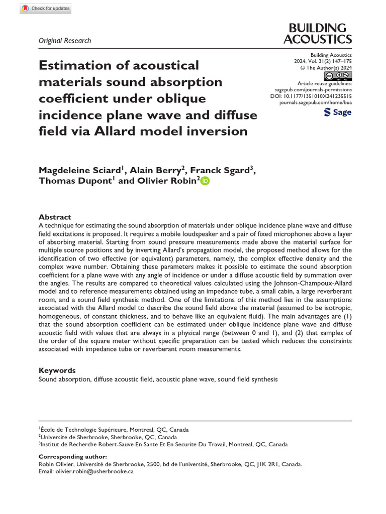 Estimation of Acoustical Materials Sound Absorption Coefficient ...