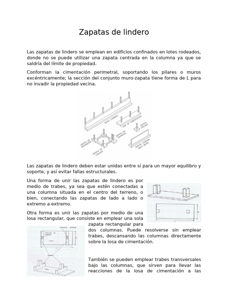 Tipos y detalles de zapatas de lindero | PDF