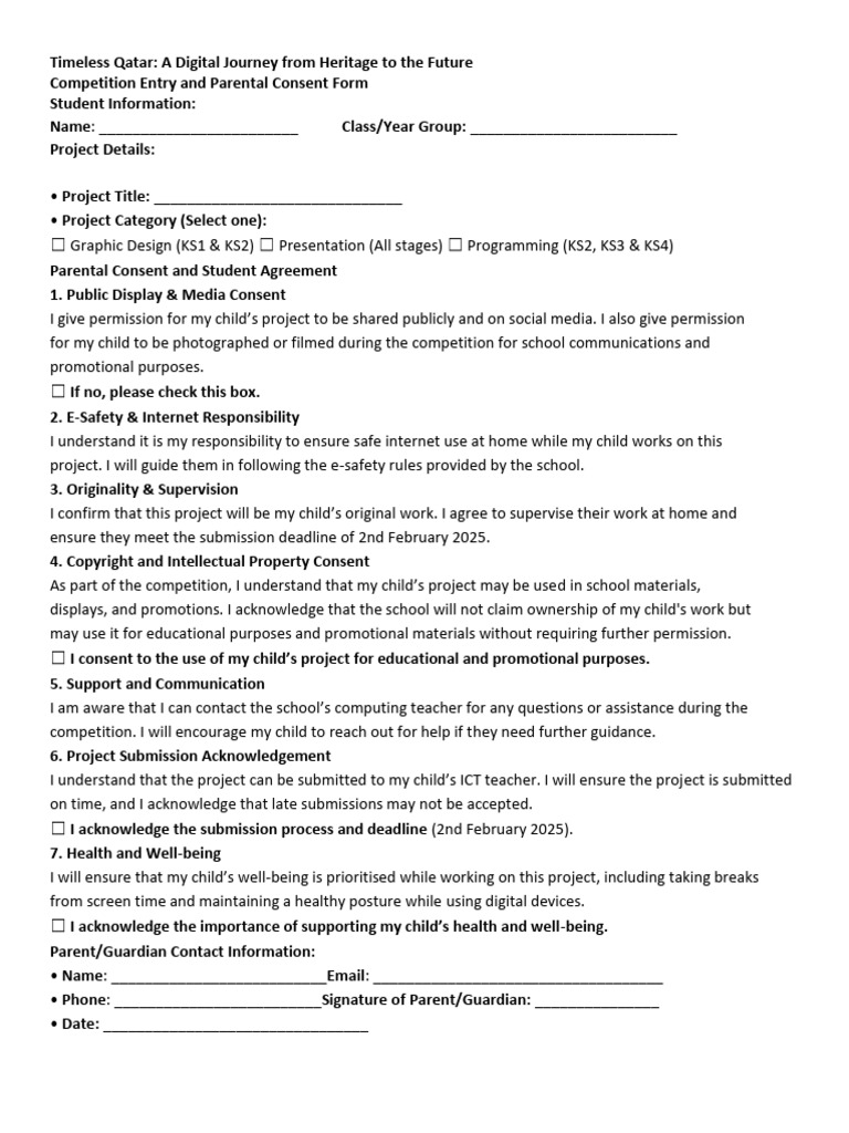 Competition Entry and Parental Consent Form 1 | PDF | Career & Growth ...