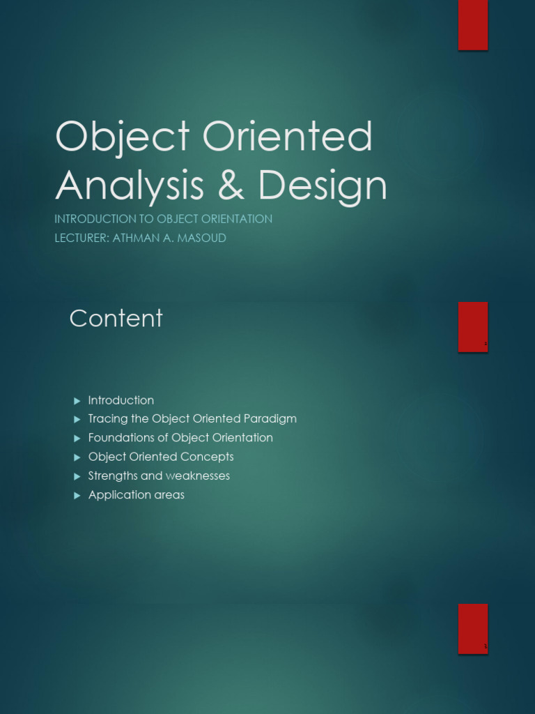 Object Oriented Analysis And Design Week 1 Introduction To Object