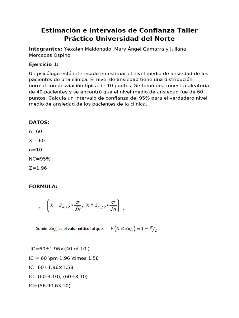 Taller 2 Estadistica Final | PDF | Intervalo de confianza | Teoría estadística
