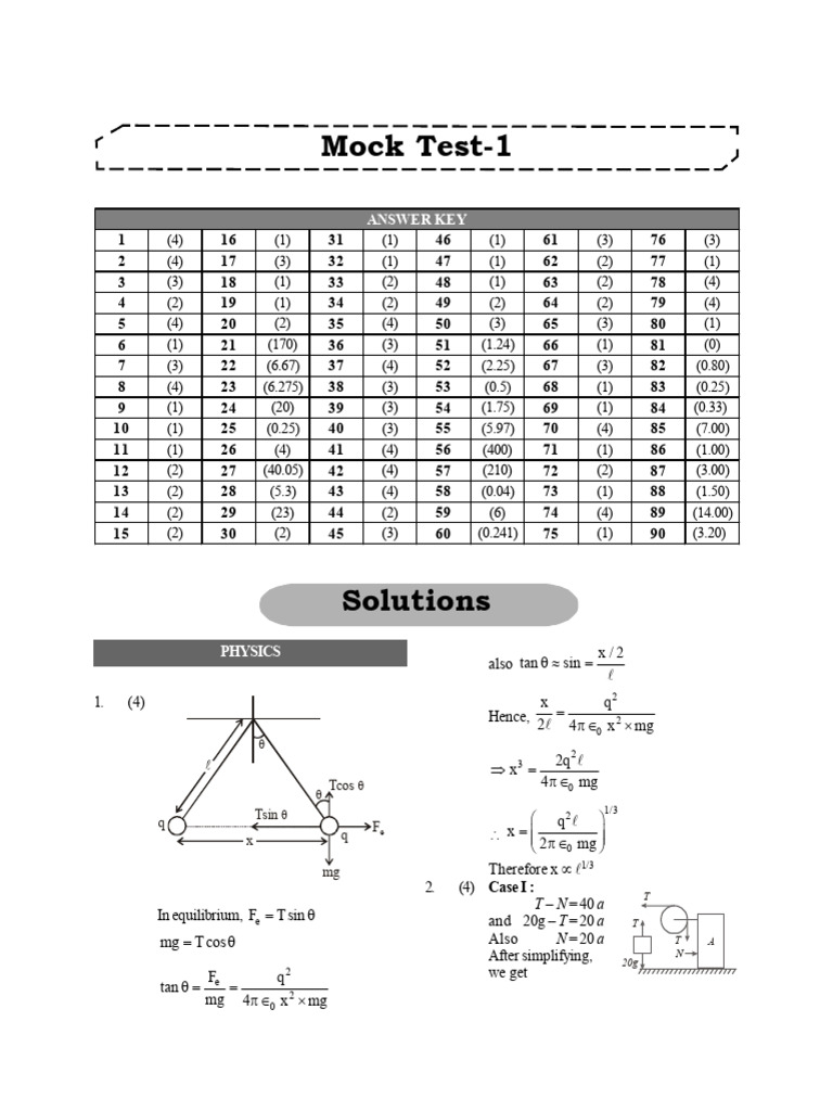 1 Mock Test JEE Main Solution | PDF | Metrology | Continuum Mechanics