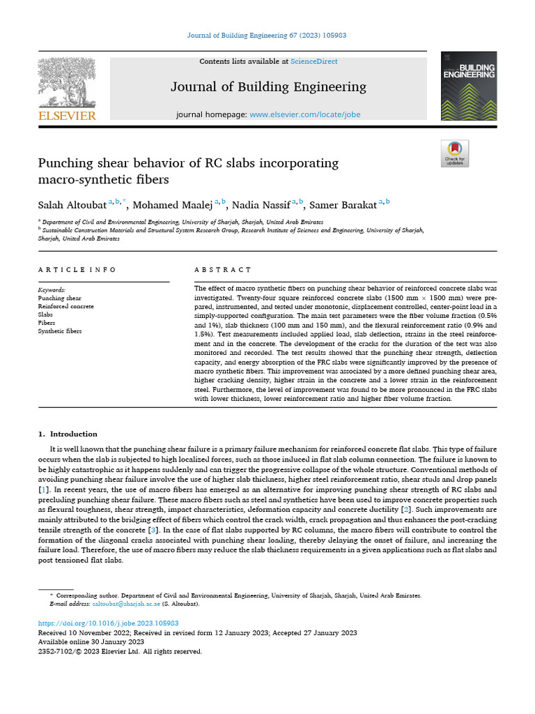 Salah 2023 Punching Shear Behavior of RC Slabs Incorporating Macro Synthetic Fibers | PDF ...