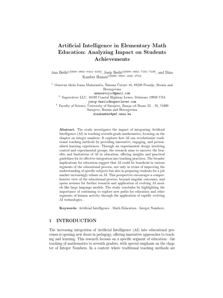 Artificial Intelligence in Elementary Math Education Analyzing Impact ...