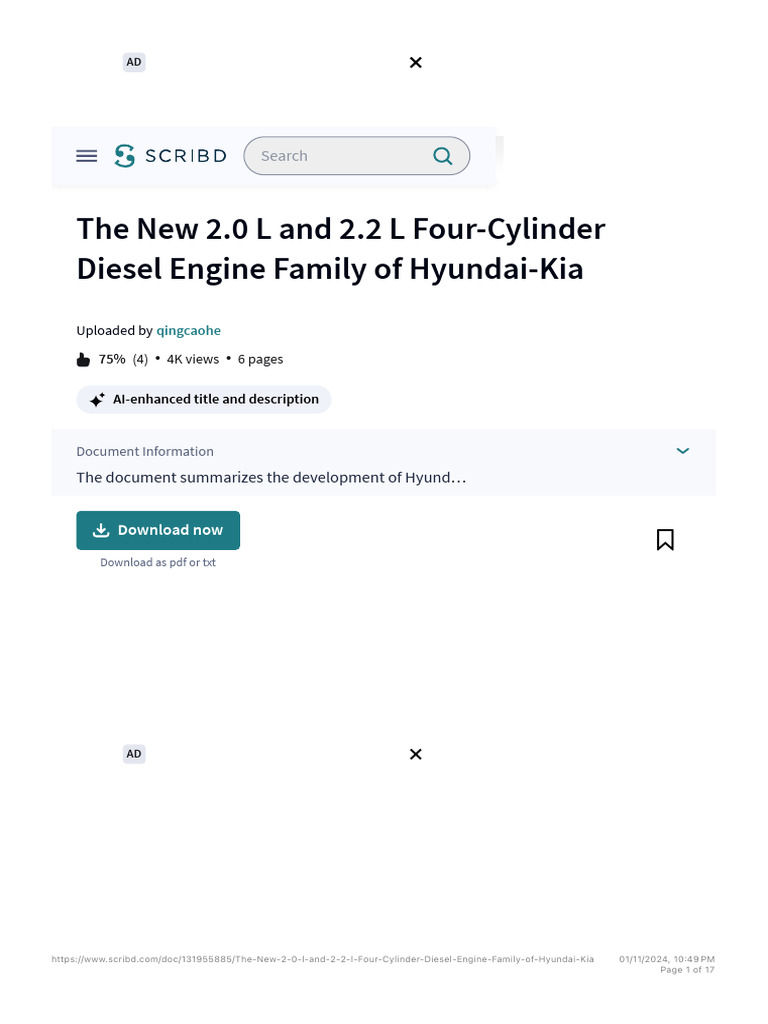 Hyundai-Kia 2.0L & 2.2L Diesel Engines | PDF | Scribd | Engines