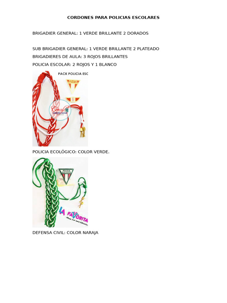 Tipos y significados de cordones escolares | PDF