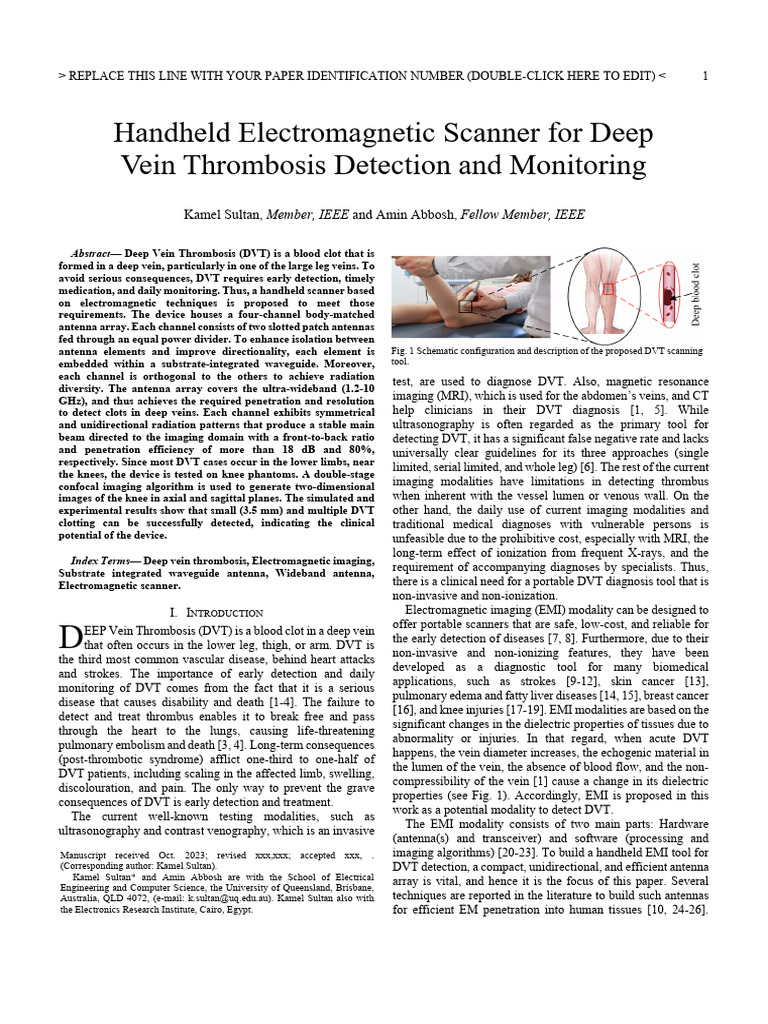 Handheld Electromagnetic Scanner For Deep Vein Thrombosis Detection and ...