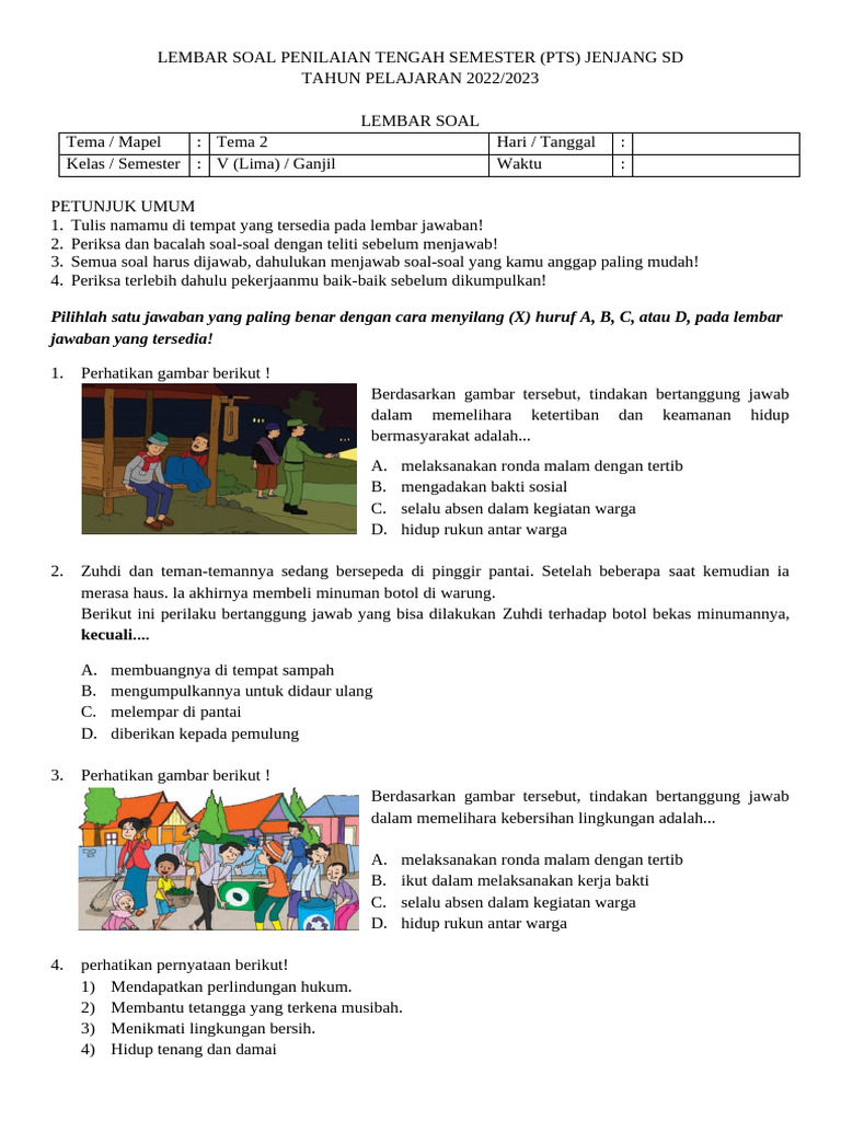 Soal Pts Kelas 5 Tema 2 | PDF