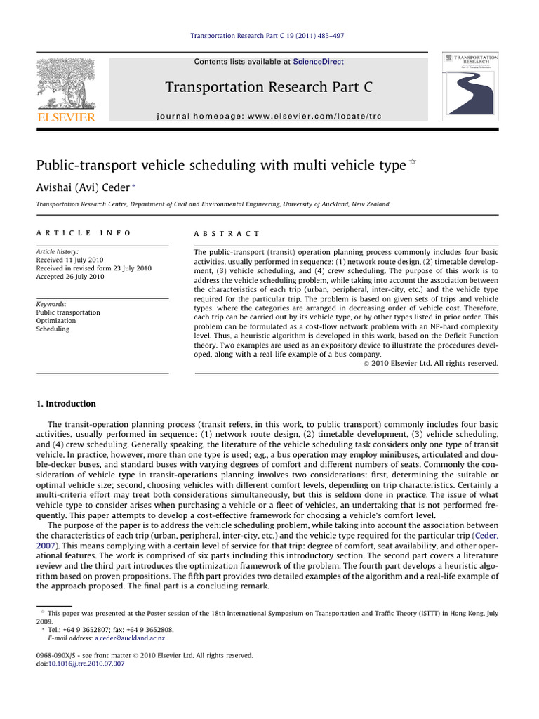 Public-Transport Vehicle Scheduling With Multi Vehicle Type | PDF ...