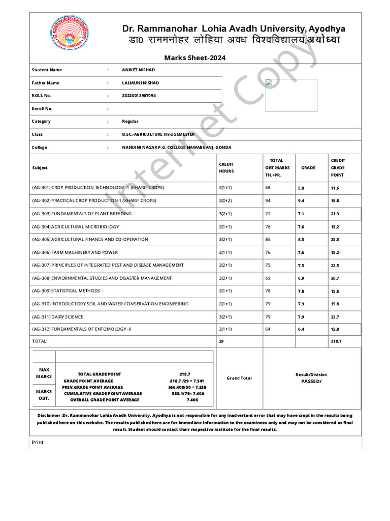 Dr. Rammanohar Lohia Avadh University, Ayodhya. | PDF | Agricultural ...