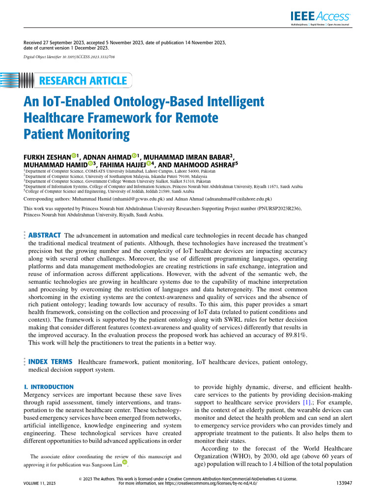 An Iot Enabled Ontology Based Intelligent Healthcare Framework For
