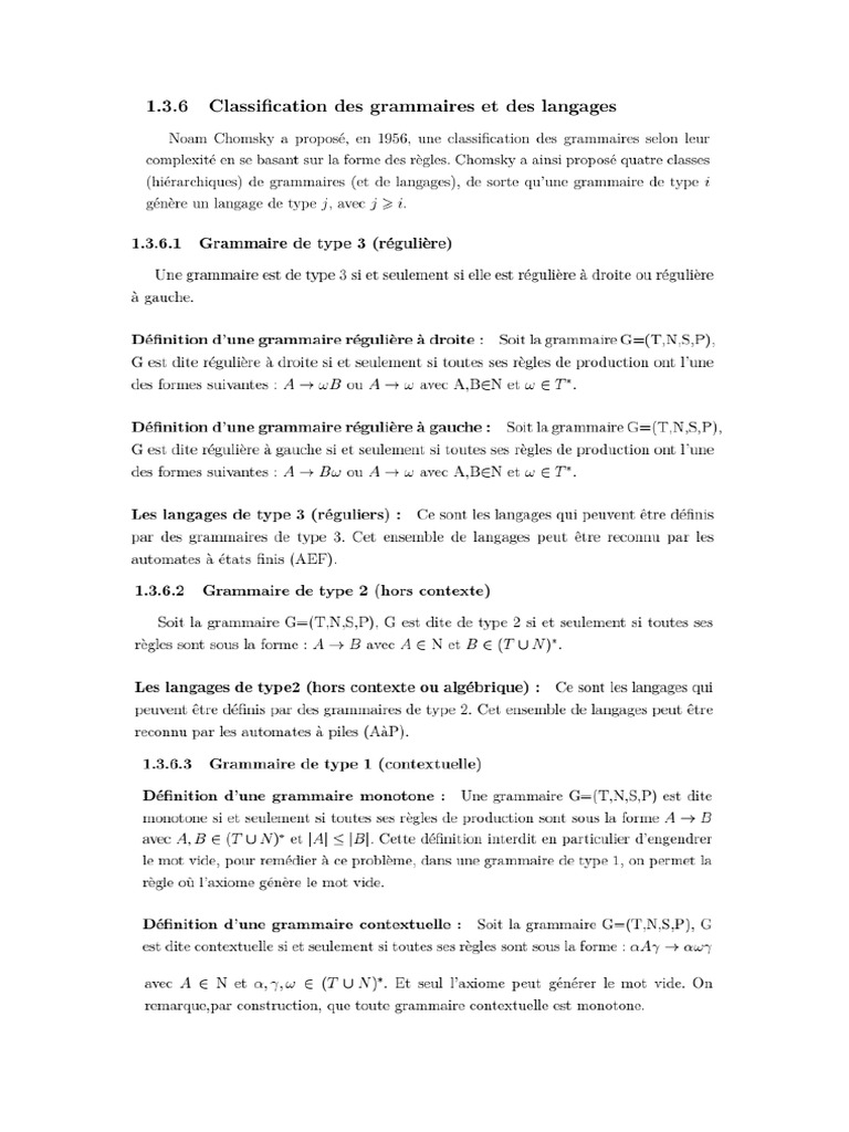 Suite Cours Classification Des Grammaires | PDF