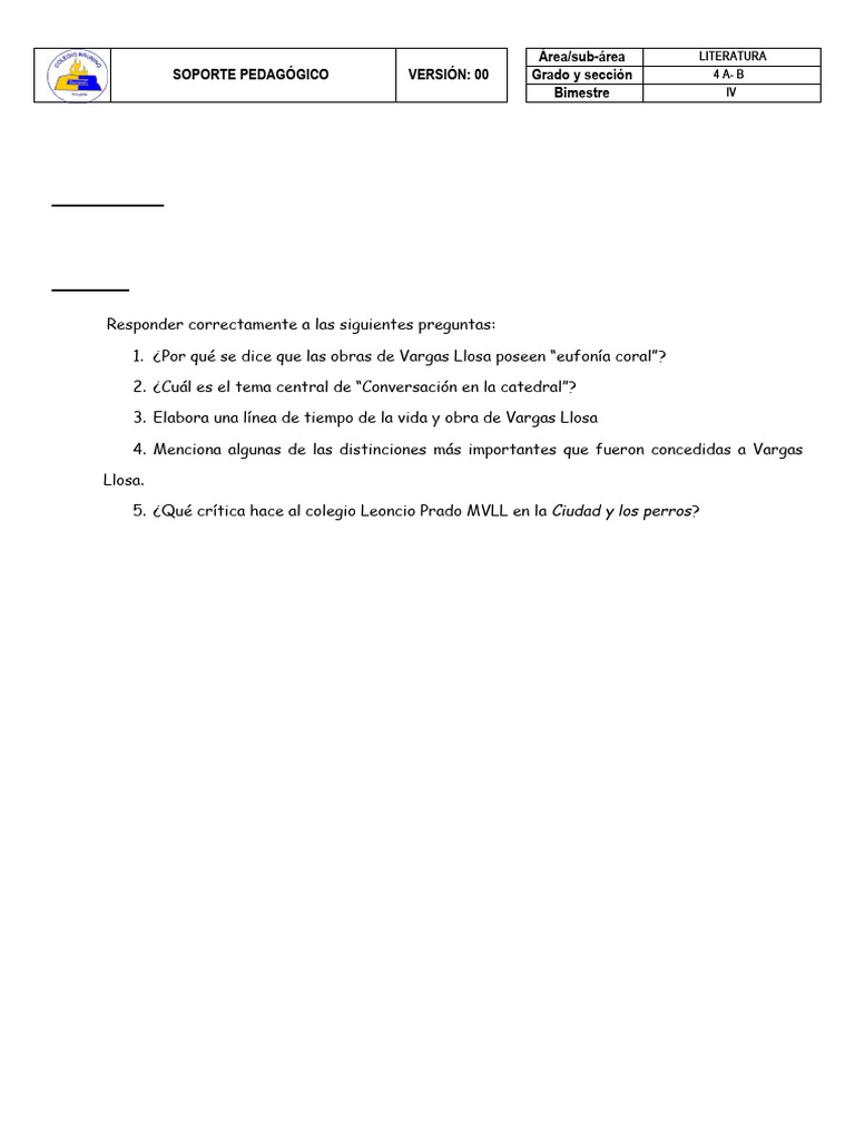 ST-CT2 - Literatura 4° Secundaria | PDF