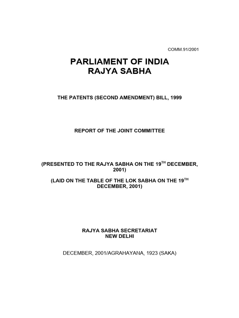 Patents Amendment Bill Report 2001 | PDF | Patent | Glossary Of Patent ...