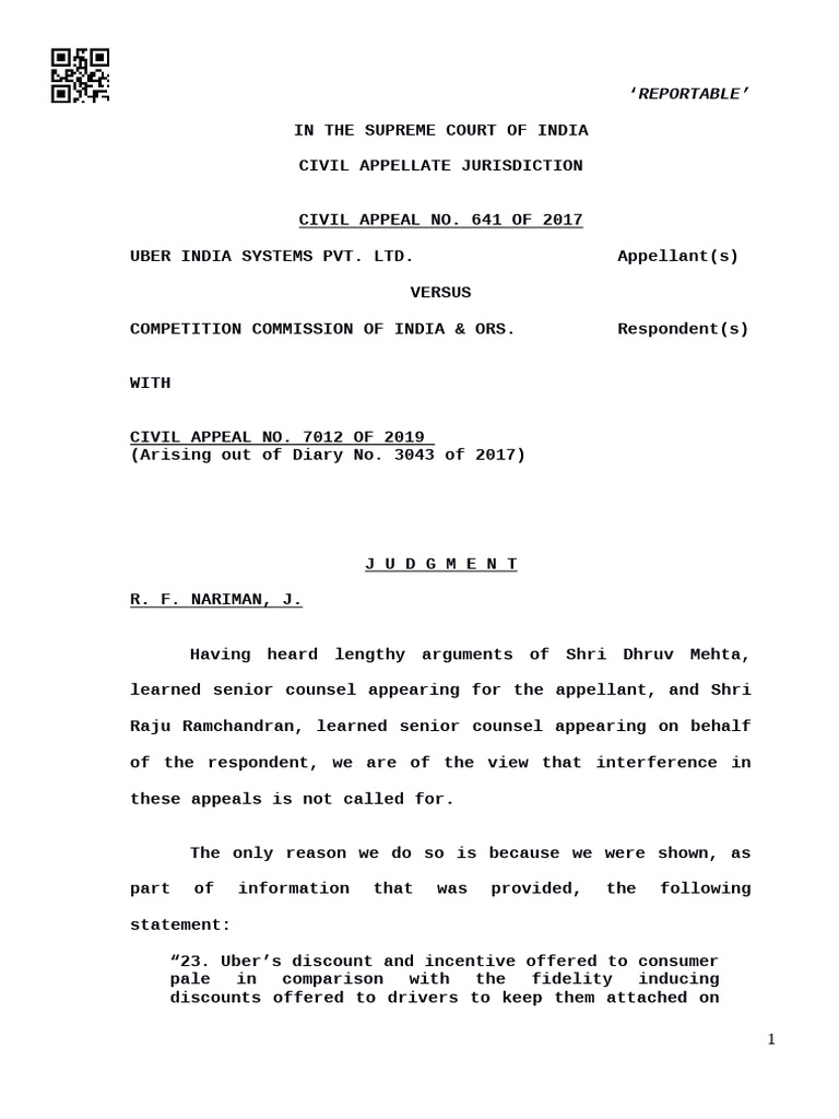 Uber India v. CCI | PDF | Appeal | Justice