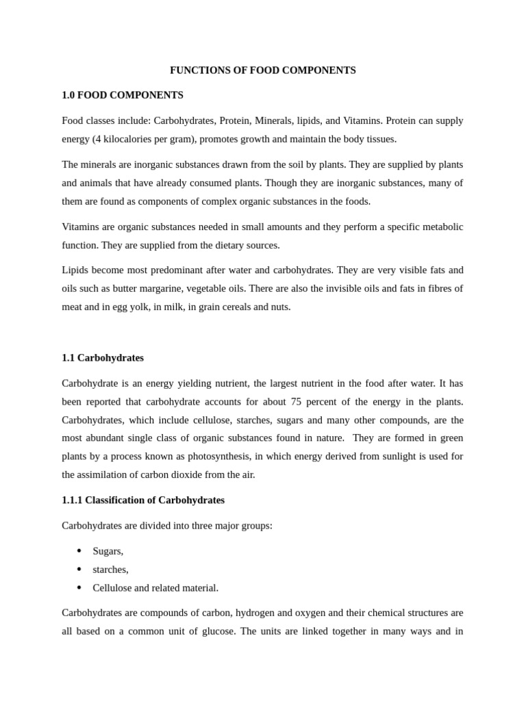 Functions of Food Components | PDF | Carbohydrates | Fat