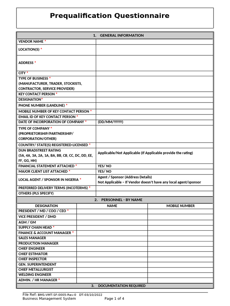 Pre-Qualification Questionnaire | PDF | Crane (Machine) | Drill