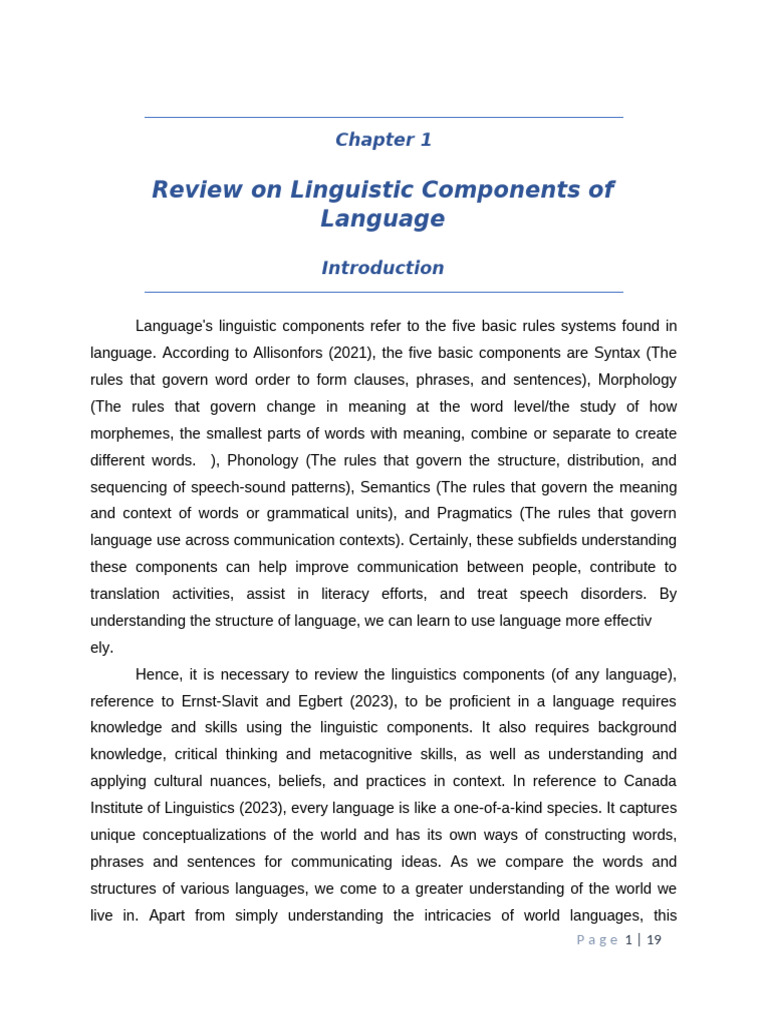 Chapter 1 - Review On Linguistic Components of Language | PDF ...