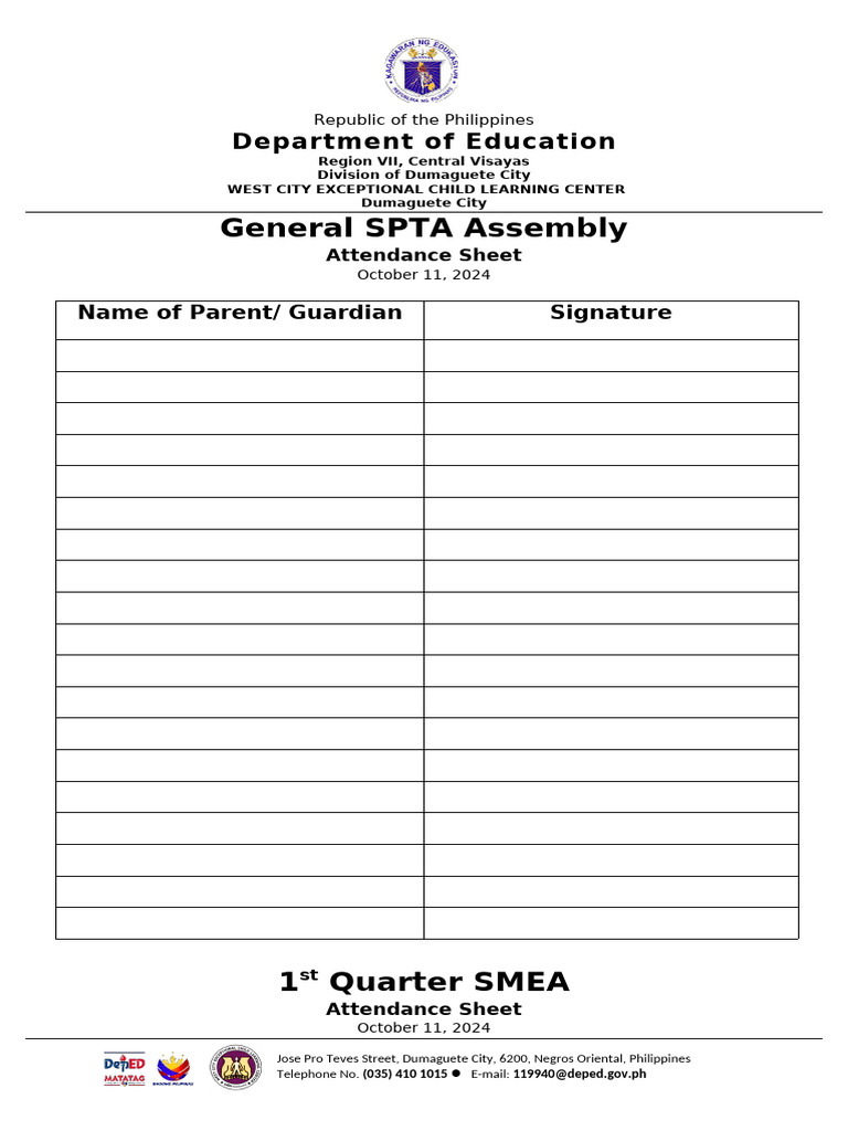Sample PTA Attendance | PDF