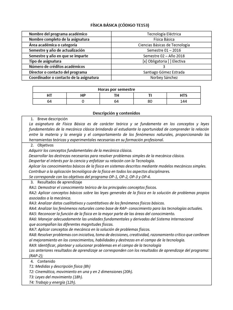 Física Básica (Código Te153) | PDF | Física | Mecanica clasica