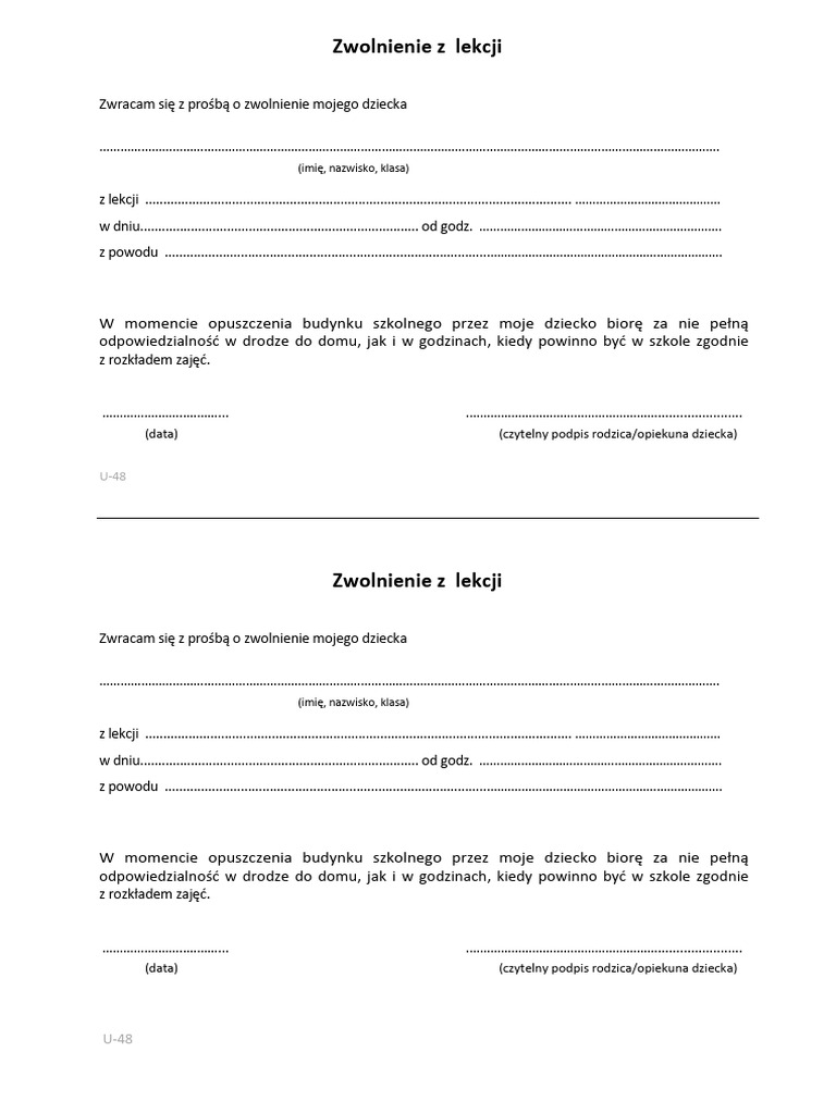 Zwolnienie Z Lekcji | PDF