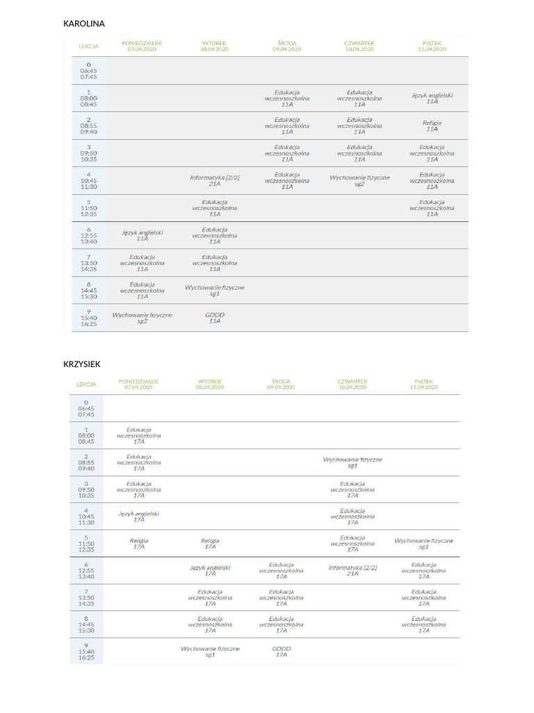 Plan Lekcji kl3 | PDF