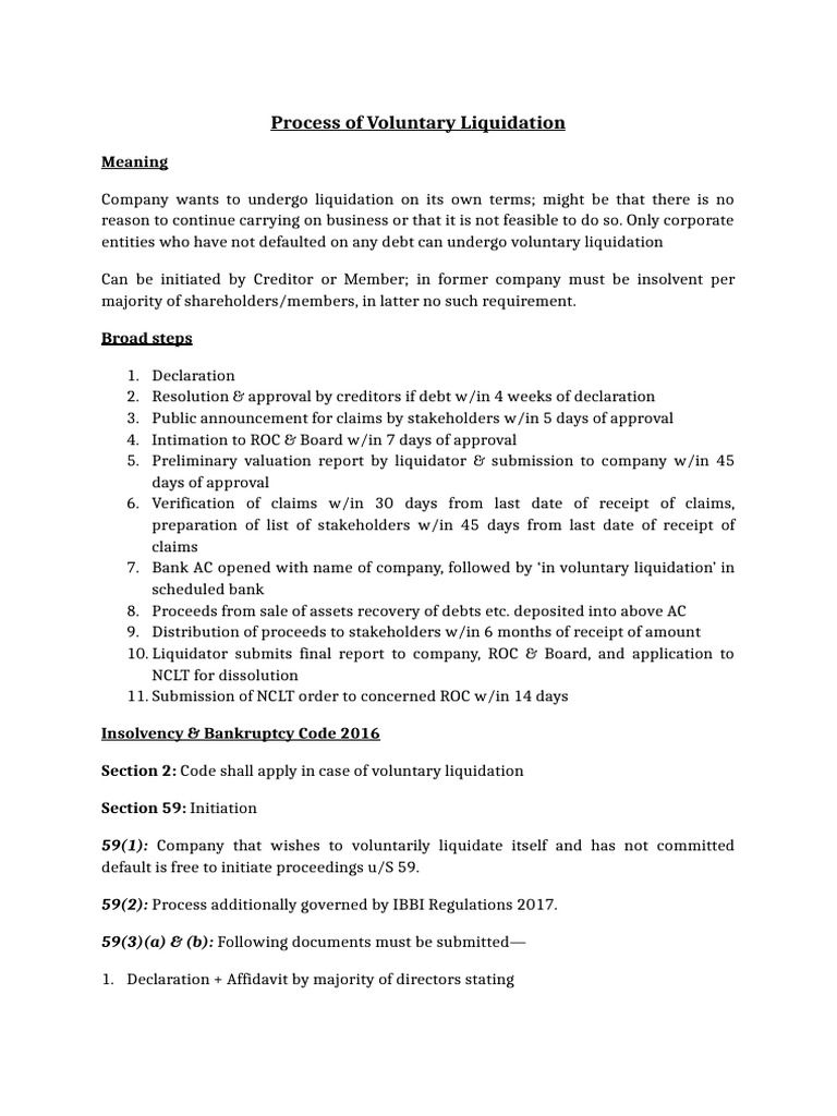 Voluntary Liquidation | PDF | Liquidation | Insolvency