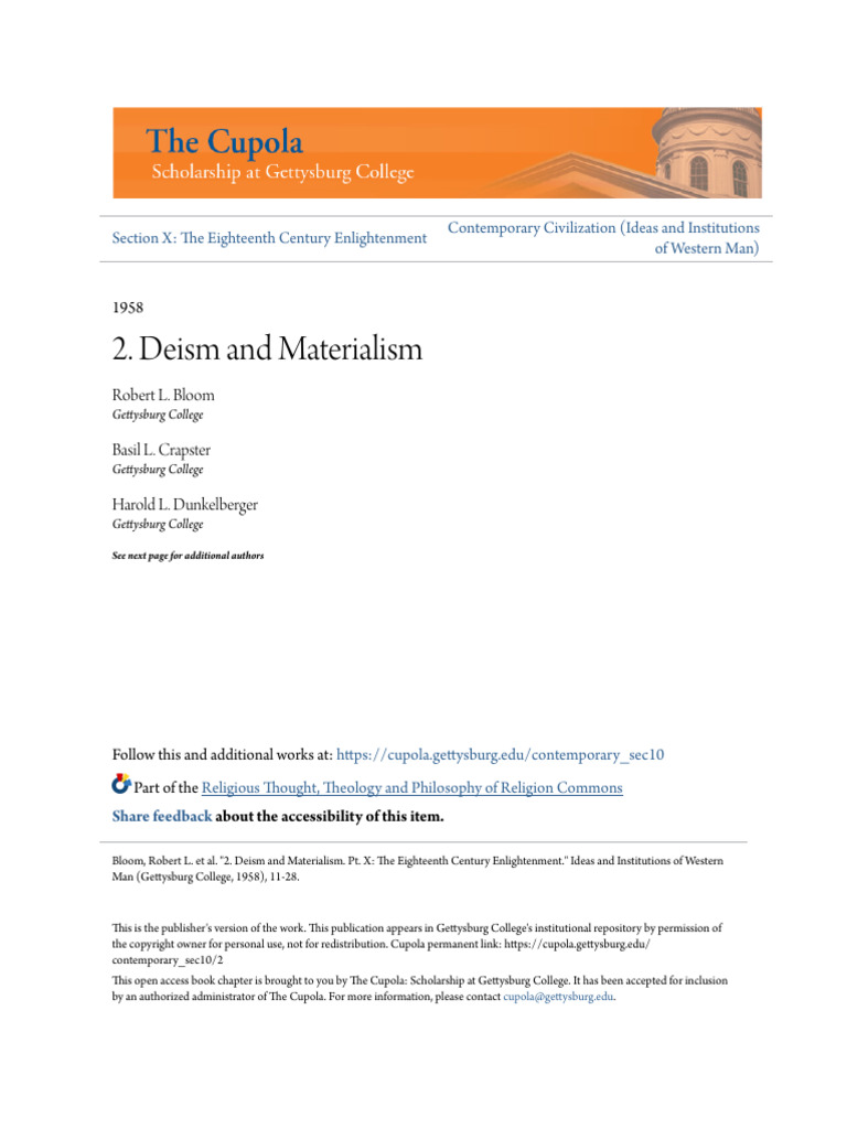 Deism and Materialism | PDF | Deism | Age Of Enlightenment