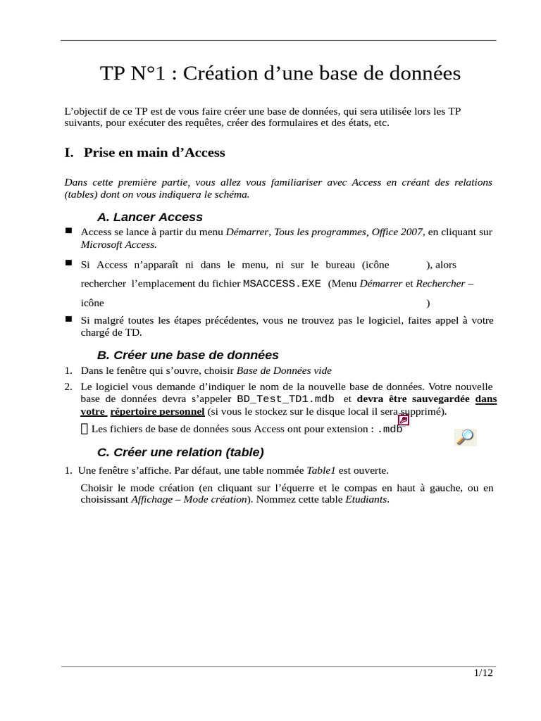 TP 1 | PDF | Microsoft Access | Informatique