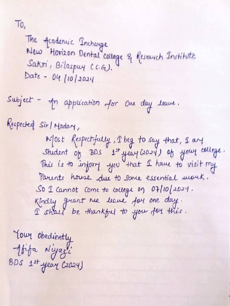 Leave Application for College Absence | PDF