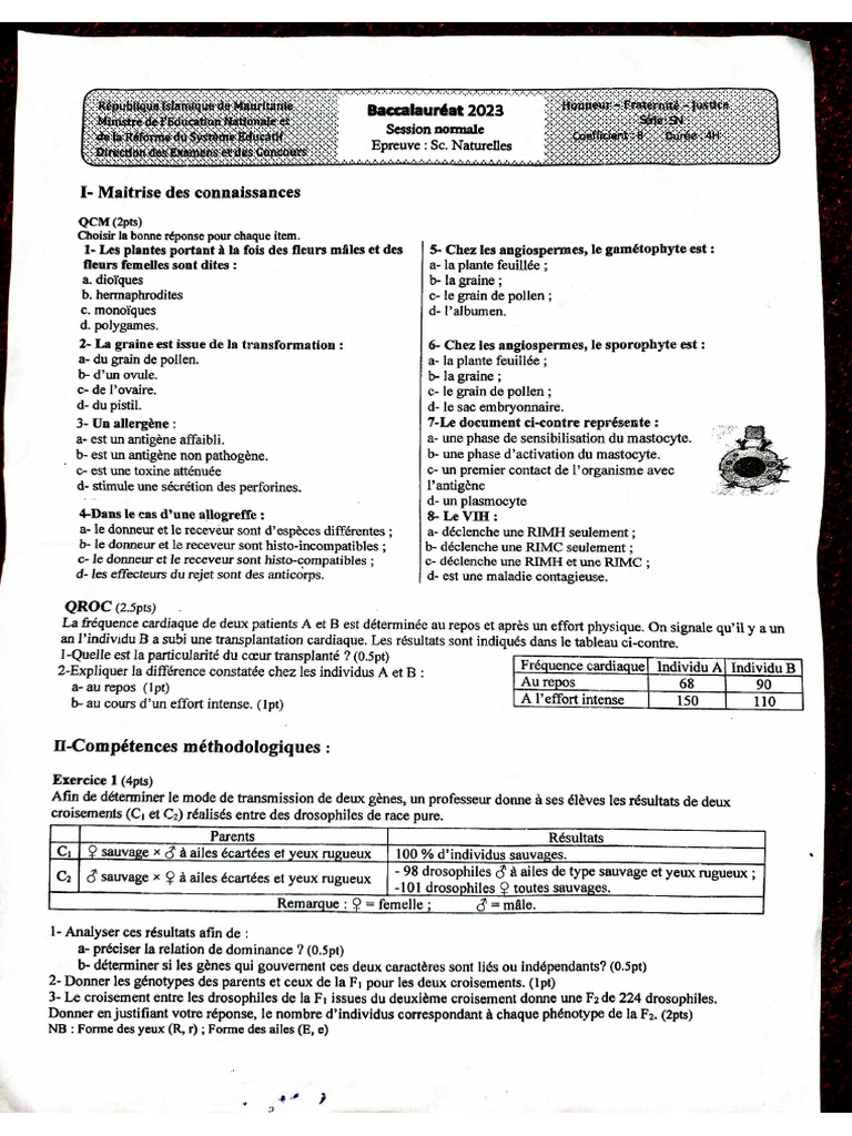 Sujet Bac D 2023 SN Maths PC Normale - 240210 - 233637 | PDF