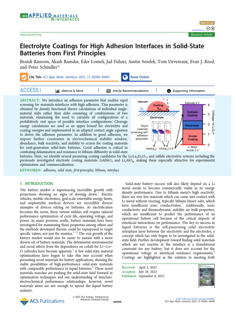 Ransom Et Al 2023 Electrolyte Coatings For High Adhesion Interfaces in ... Ransom Et Al 2023 Electrolyte Coatings For High Adhesion Interfaces in ...