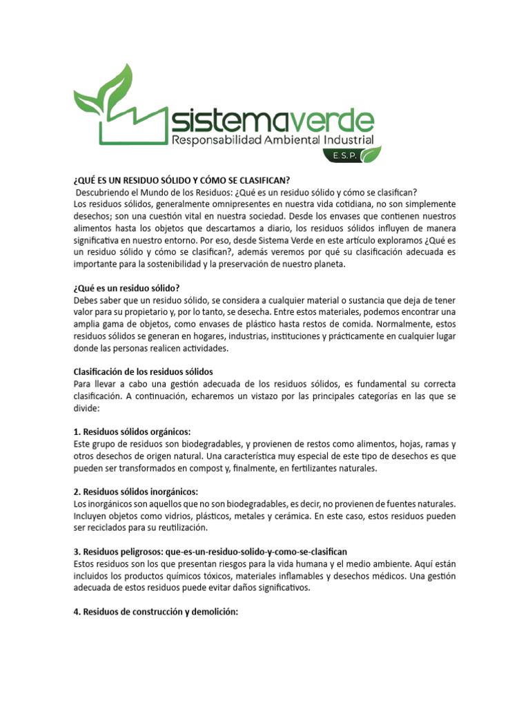 Qué Es Un Residuo Sólido y Cómo Se Clasifican | PDF | Residuos | El ...