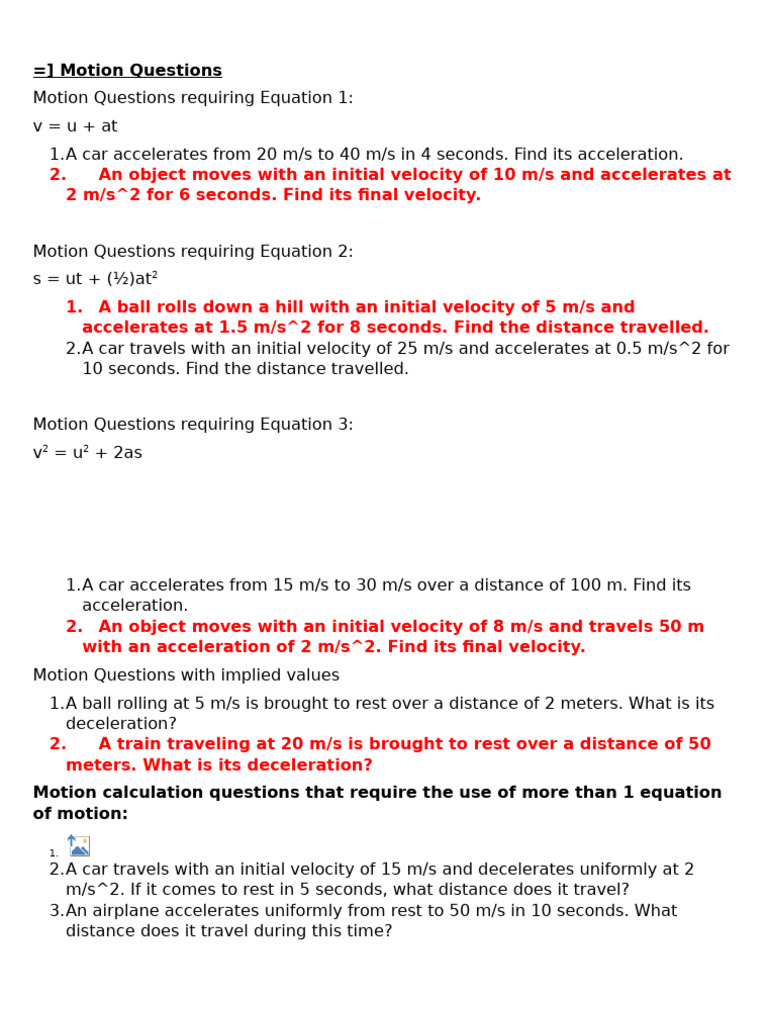 Motion Questions Tasks For Year 10 Physics | PDF