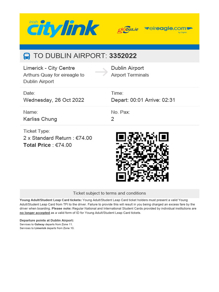 Dublin Airport to Limerick Ticket Info | PDF | Access Control ...