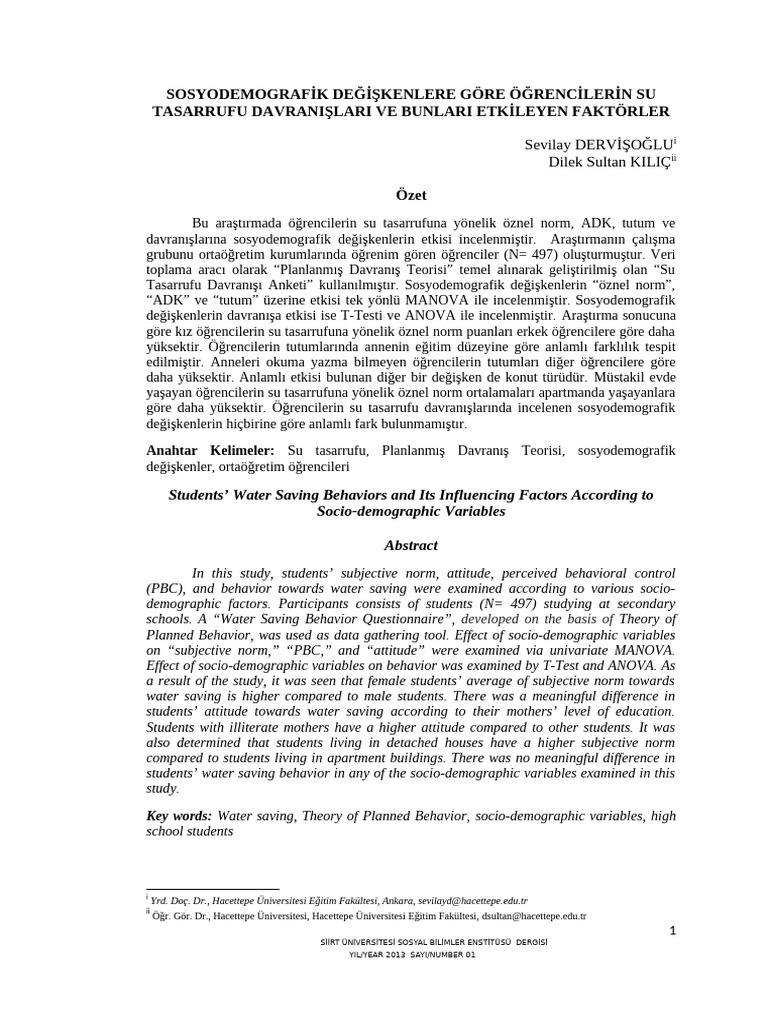 Sosyodemograf - K de - Kenlere G - Re - Renc - Ler - N Su Tasarrufu Davrani - Lari Ve Bunlari ...