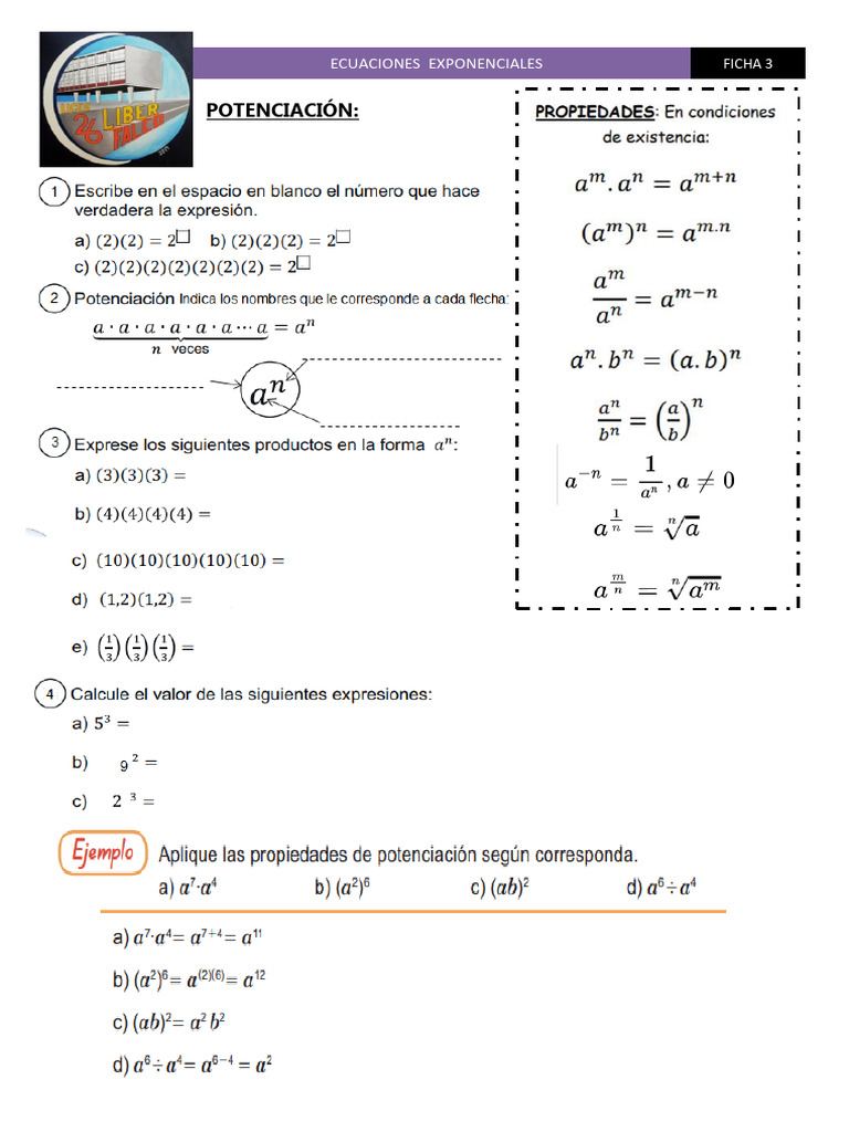FICHA 3 - Ecuaciones Exponenciales L26 | PDF