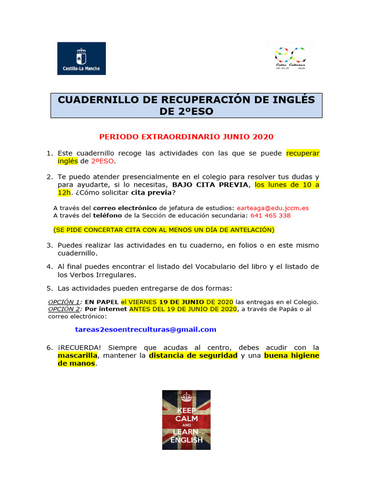 Ingles Recuperacion 2oeso para Imprimir | PDF | Artes del Lenguaje y ...