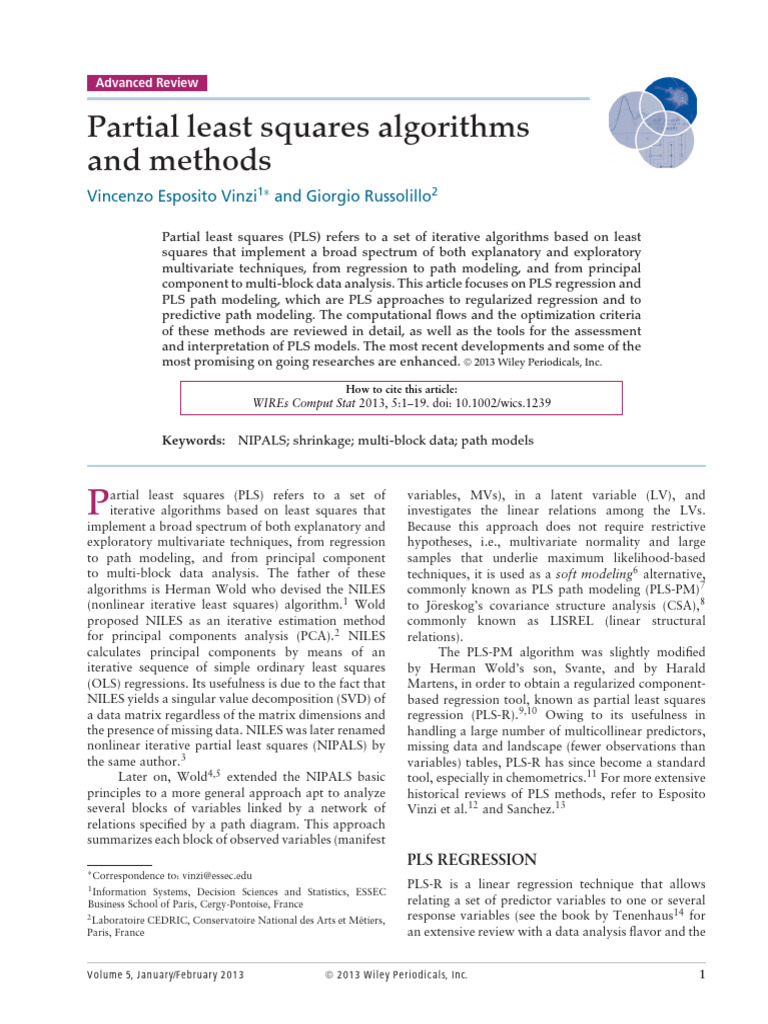 Partial Least Squares Algorithms And Met Pdf Principal Component Analysis Linear Regression 