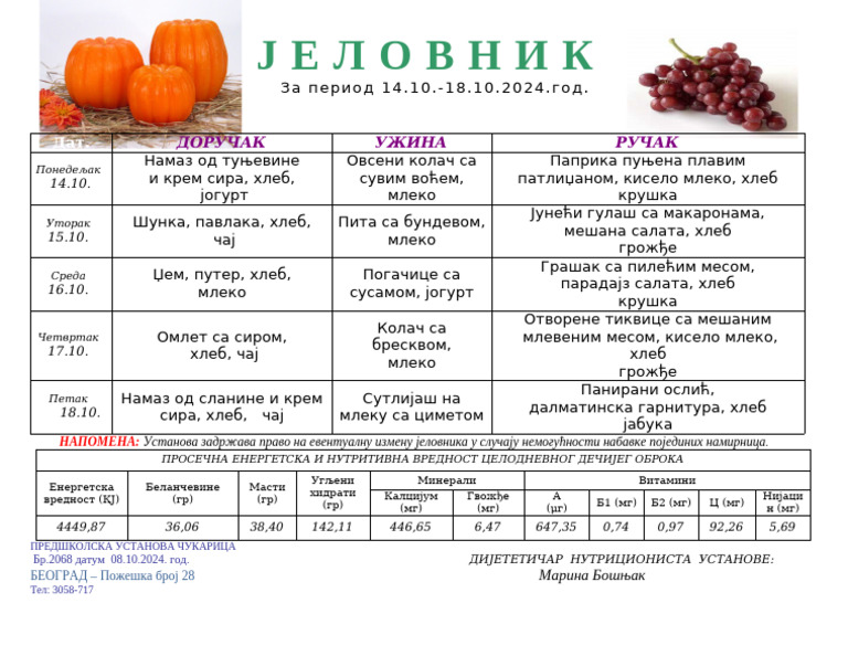 Jelovnik-Od-14 10 - 18 10 2024 | PDF