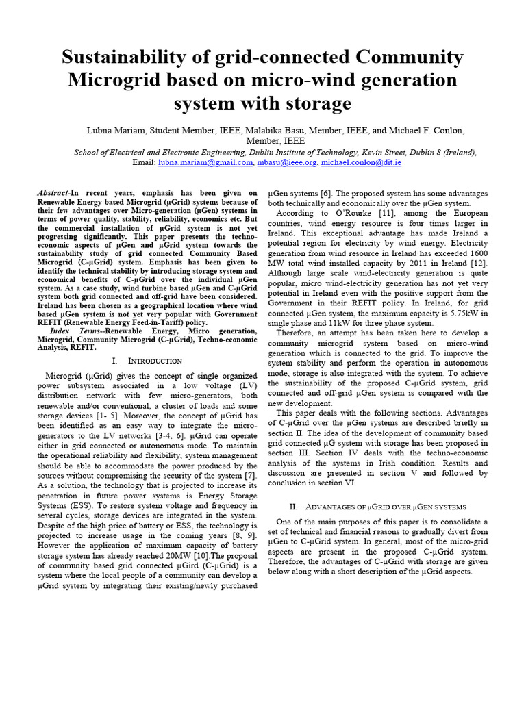 Sustainability of Grid-Connected Community Microgrid Based On Micro ...